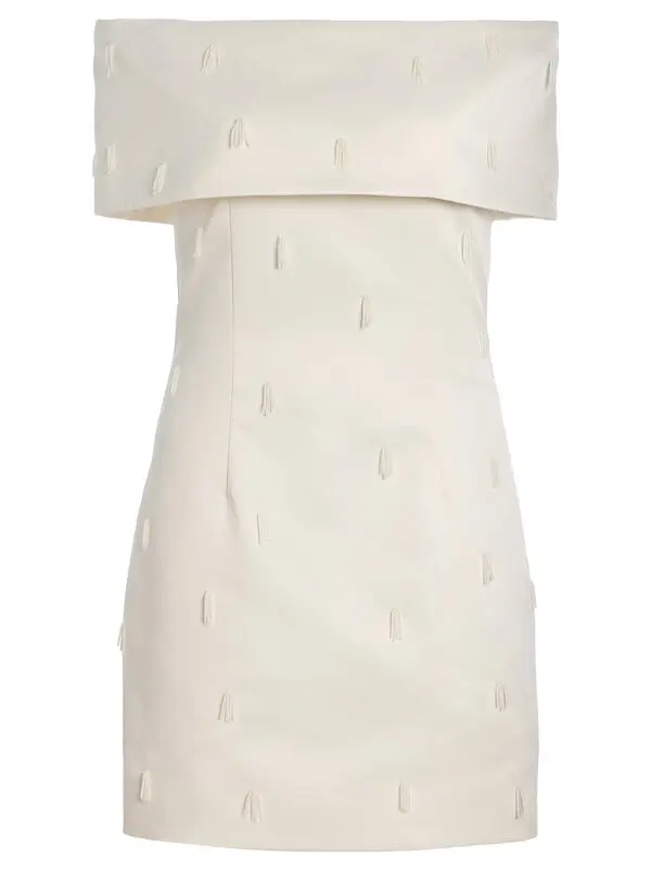 ROTATE BY BIRGER CHRISTENSEN Beaded Off-the-shoulder Mini Dress - Ivory