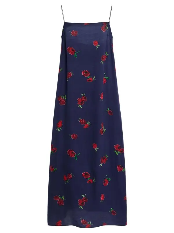 Khaite Sicily Printed Silk Midi Dress - Navy