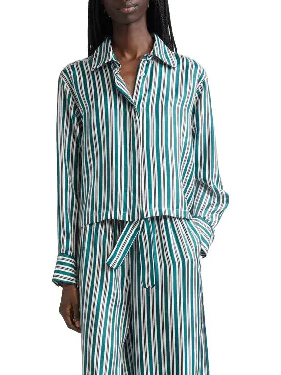Max Mara Brama Stripe Crop Silk Button-up Shirt - Dark Green