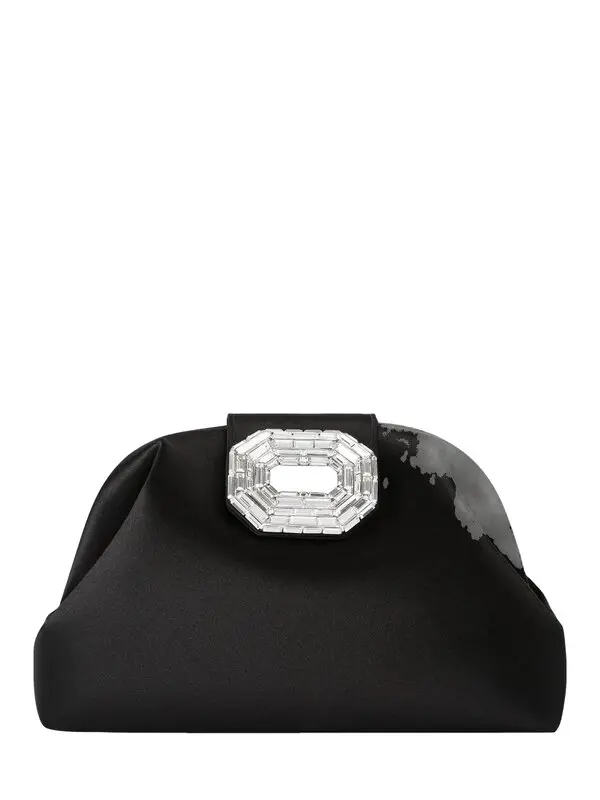 Amina Muaddi Satin Camelia Clutch - Black