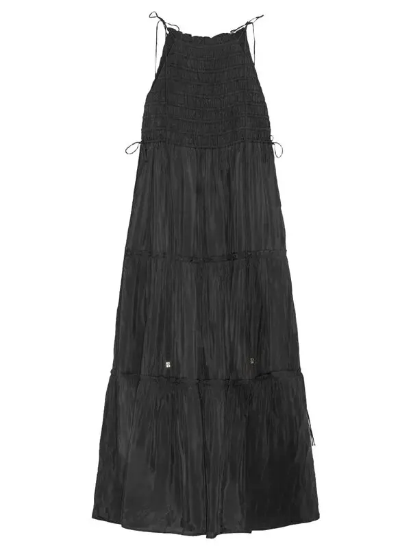 GANNI Tie-strap Smocked Maxi Dress - Black