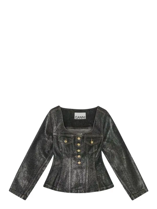 GANNI Square-neck Denim Jacket - Black