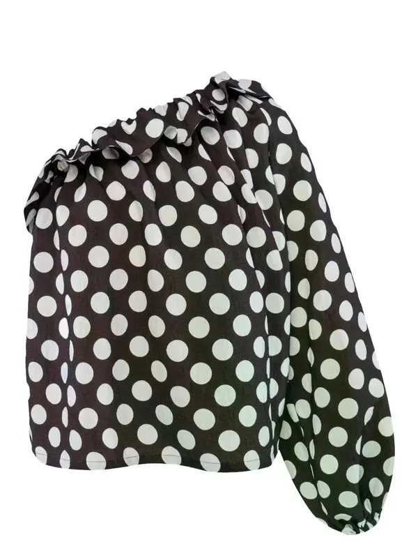 Sleeper Polka-dot One-shoulder Blouse - Black