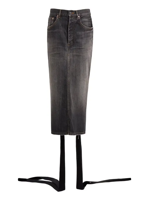 Balenciaga Lace-up Denim Midi Skirt - Grey