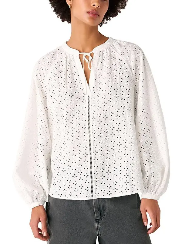 Whistles Broderie Split Neck Blouse - White