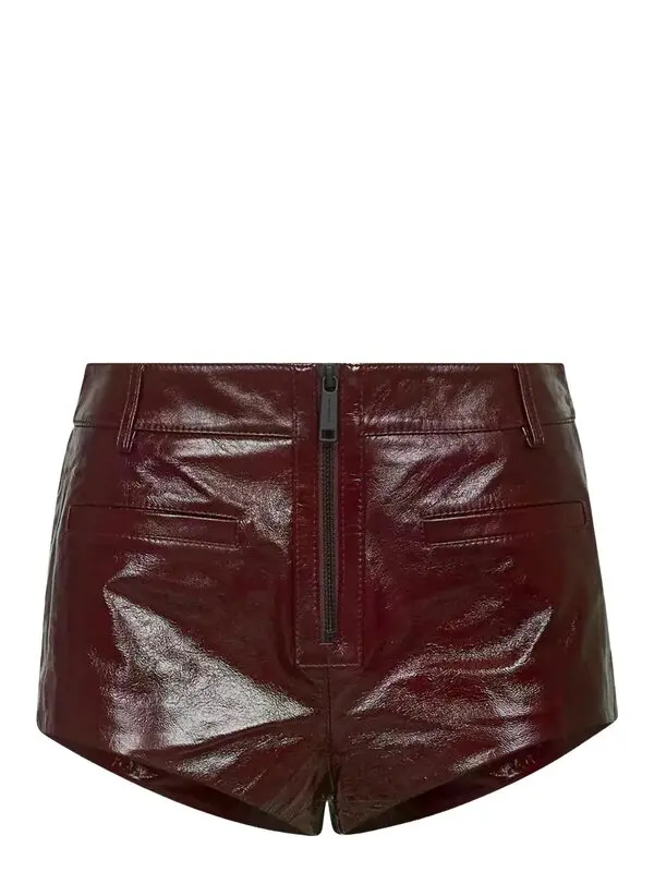 SELF-PORTRAIT Craqué Leather Shorts - Burgundy