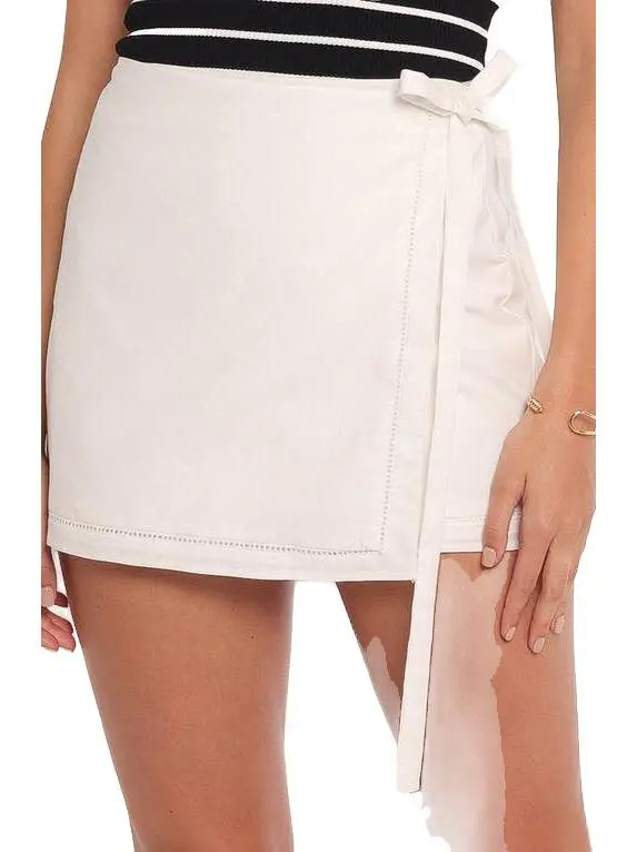 PETAL & PUP Cotton & Linen Wrap Mini Skirt - White