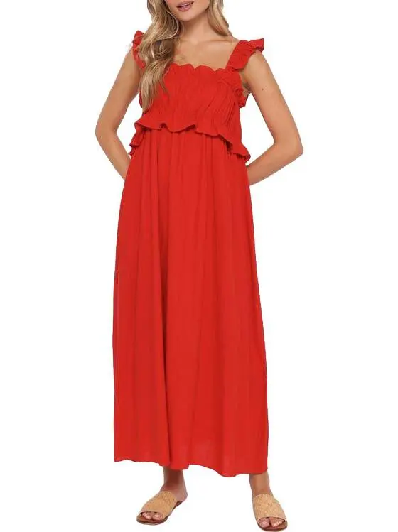 PETAL & PUP Frill Strap Maxi Dress - Red
