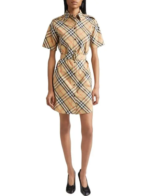 Burberry Check Cotton Belted Shirtdress - Sand Ip Check