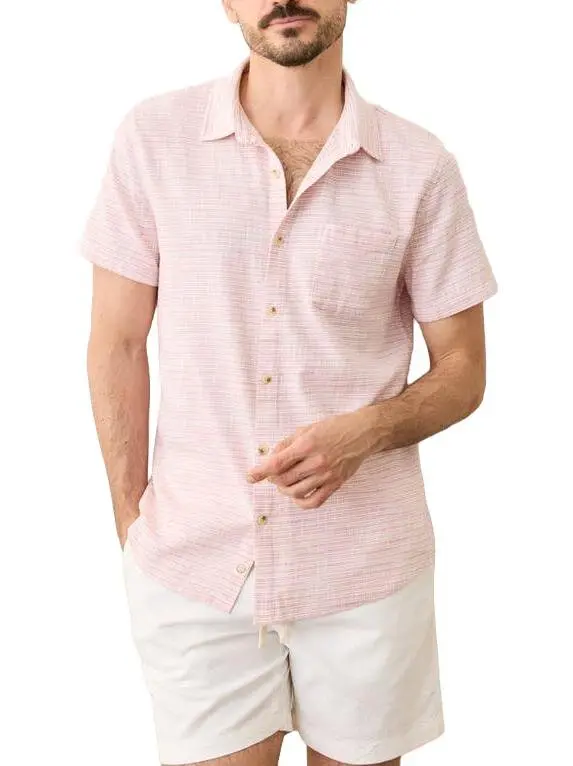 Marine Layer Classic Stripe Short Sleeve Stretch Cotton Selvage Button-up Shirt - Pink Mini Stripe