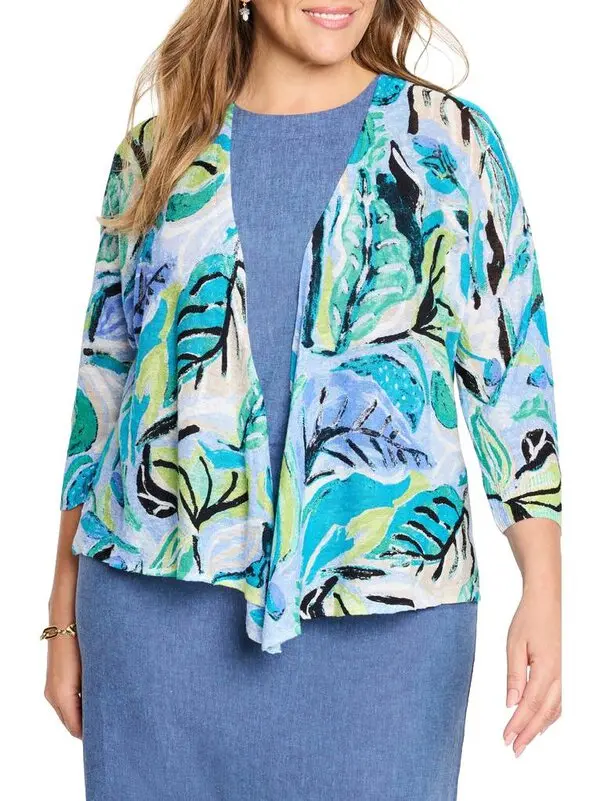 NIC+ZOE Island Beat 4-way Linen-blend Cardigan - Blue Multi
