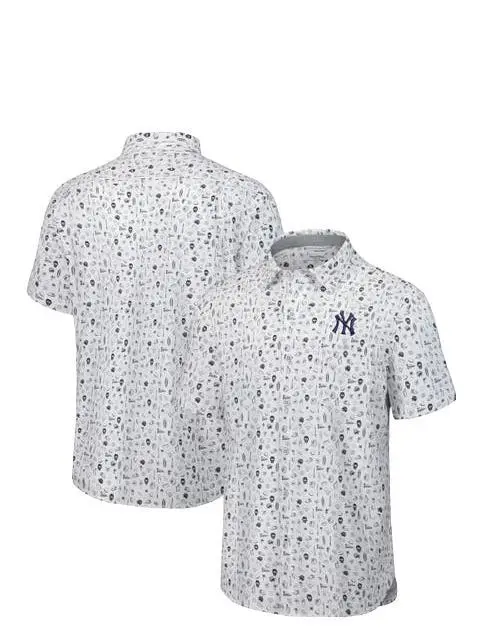 Tommy Bahama New York Yankees Nova Wave Riptide Rally Camp Button-up Short Sleeve Shirt - Gray