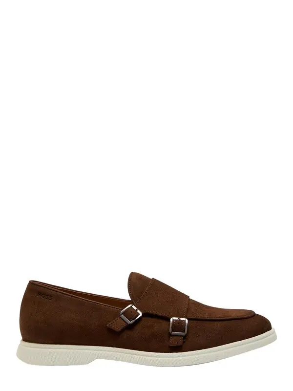BOSS Suede Monk Loafers - Dark Brown