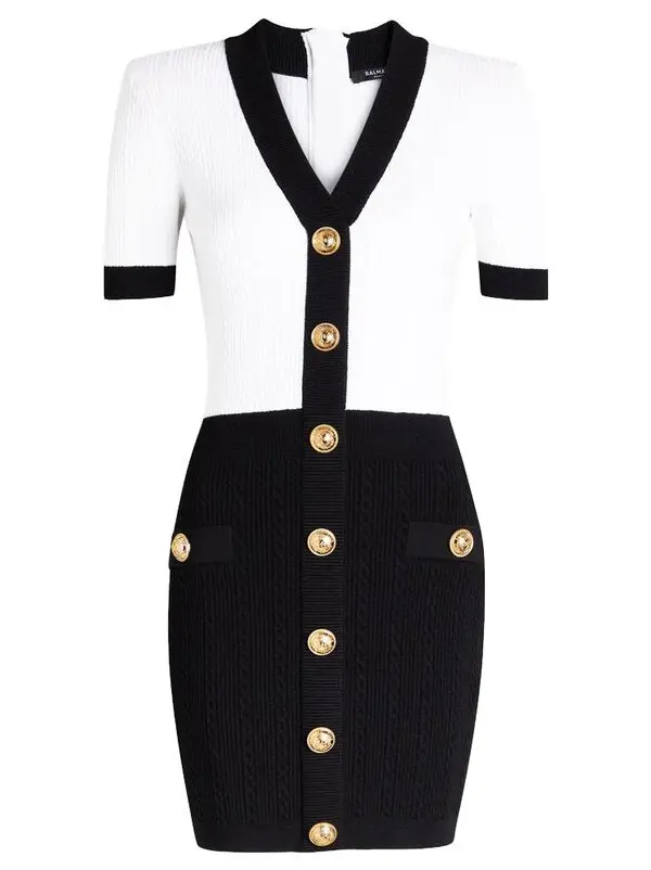 Balmain Colour-block Stretch-knit Mini Dress - Blue And White