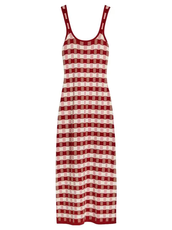 HOUSE OF SUNNY Checked Cotton-knit Midi Dress - Red