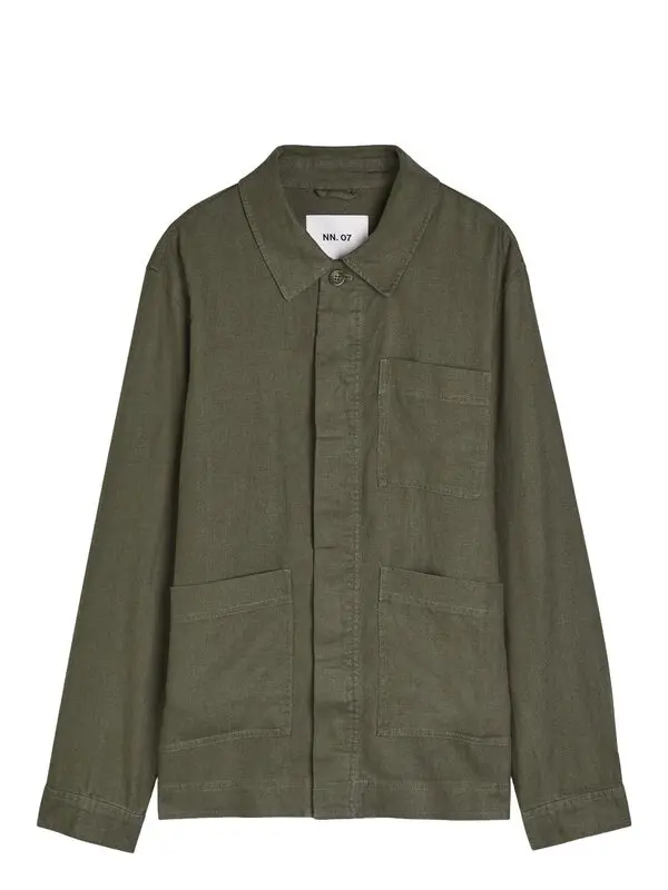 Nn07 Olav Linen Overshirt Jacket - Khaki