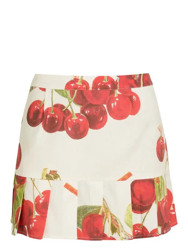 HOUSE OF SUNNY Cherry Print Pleated Mini Skirt - White