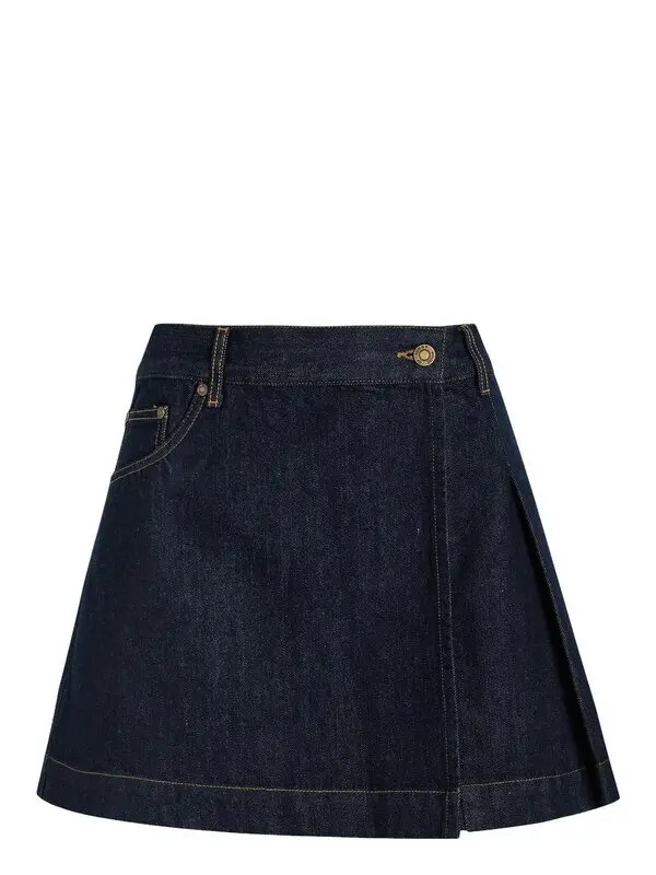 HOUSE OF SUNNY Pleated Denim Mini Skirt - Indigo