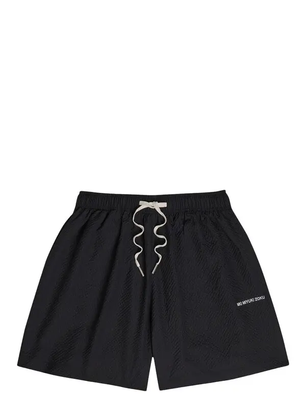 MKI MIYUKI ZOKU Logo-embroidered Seersucker Shorts - Black