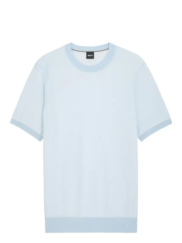 BOSS H-jianfranco Cotton-knit T-shirt - Light Blue