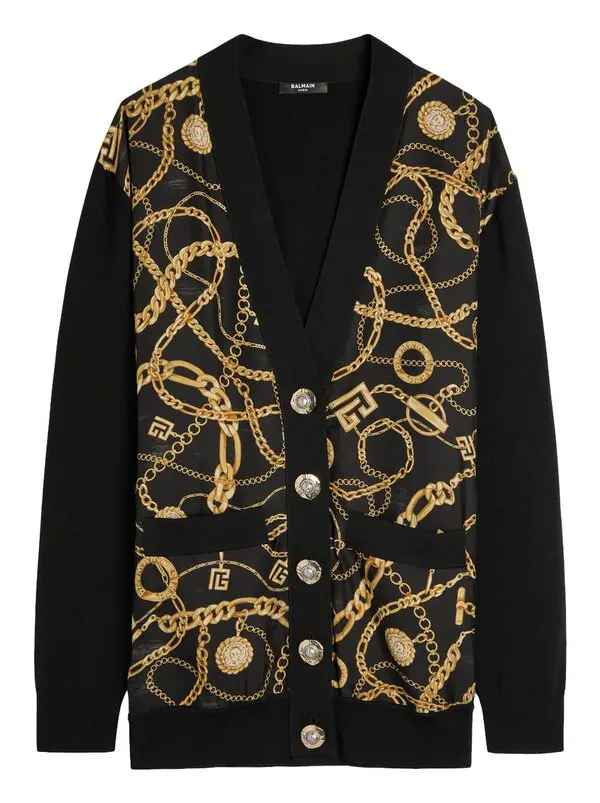 Balmain Printed Wool Cardigan - Black Gold