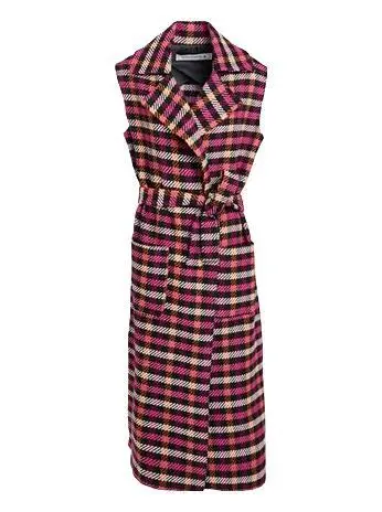 SHIRTAPORTER Belted Tweed Checked Coat - Pink