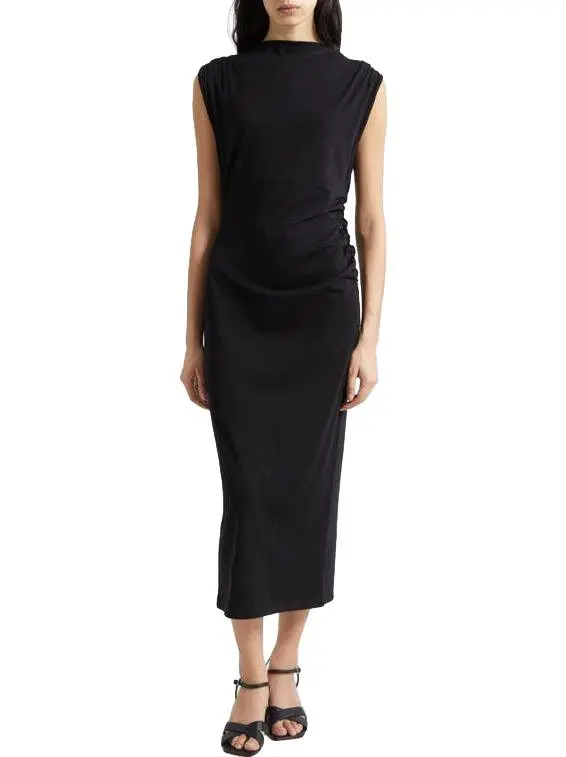 Vince Pima Cotton Cowl Neck Midi Dress - Black