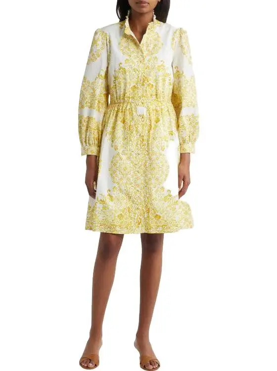 Julia Jordan Placed Paisley Floral Cotton Shirtdress - Yellow Multi