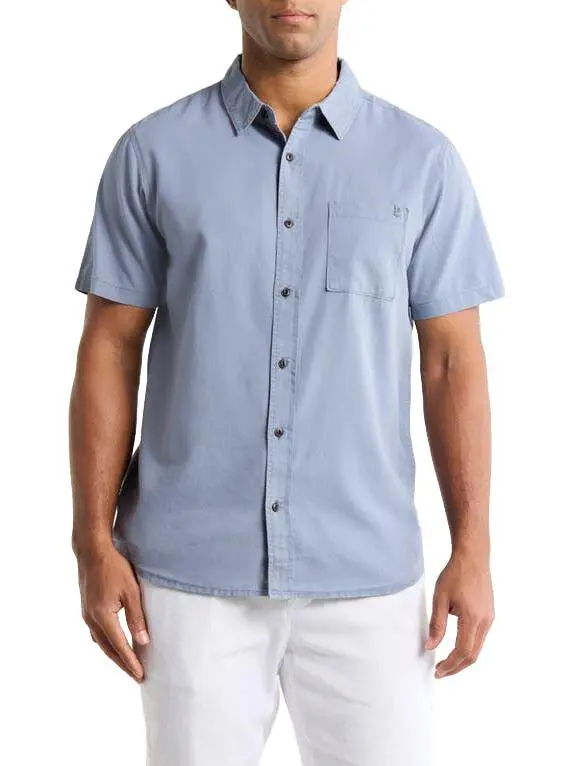 ROARK Made To Fade Short Sleeve Cotton & Lyocell Button-up Shirt - Washed Slate