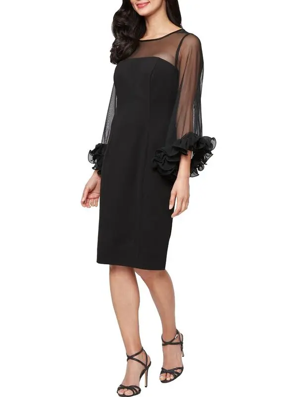 Alex Evenings Long Sleeve Crepe Cocktail Sheath Dress - Black