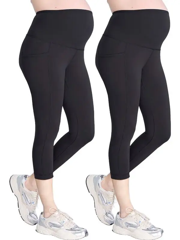 Motherhood Maternity High Waist Over Belly Pocket Crop Leggings - Black