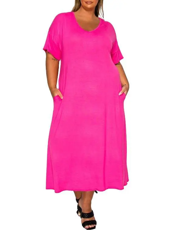 L I V D Olivia Short Sleeve Midi Dress - Hot Pink