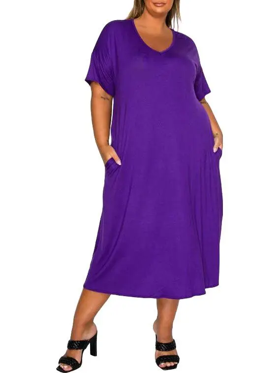 L I V D Olivia Short Sleeve Midi Dress - Purple