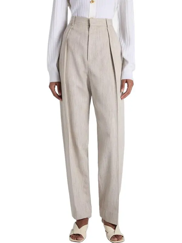 Bottega Veneta Pleated High-waist Tapered Trousers - 2674 Grey Putty