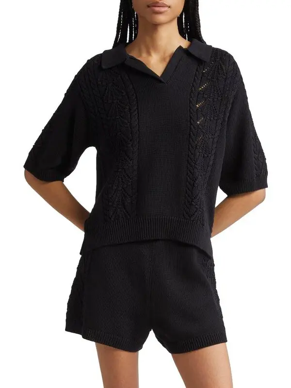 Loulou De Saison Kina Johnny Collar Cotton Sweater - Black