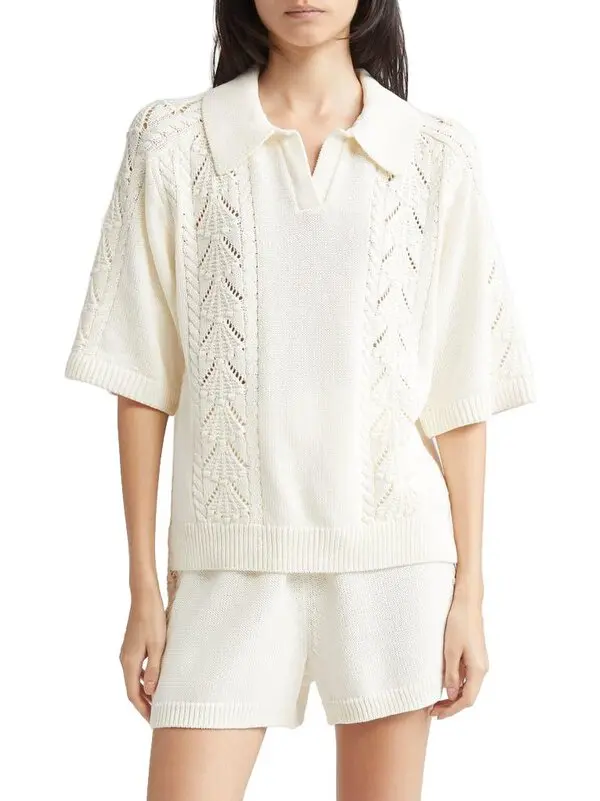 Loulou De Saison Kina Johnny Collar Cotton Sweater - Ivory