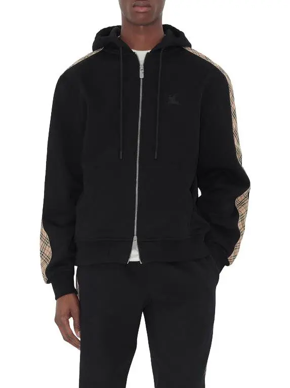 Burberry Ekd Embroidered Check Trim Full Zip Hoodie - Black