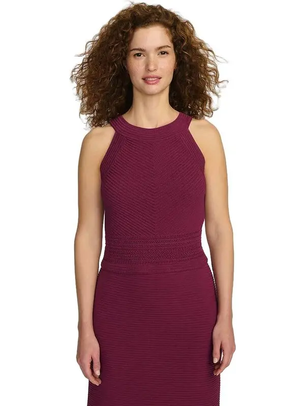 LANDS' END Cotton Pointelle Halter Top - Burgundy Spritz