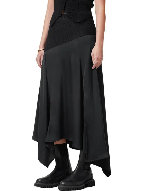 ALLSAINTS Pia Mixed Media Asymmetric Skirt - Black
