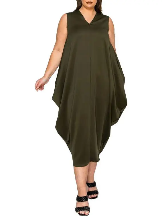 L I V D Sleeveless V-neck Dress - Army
