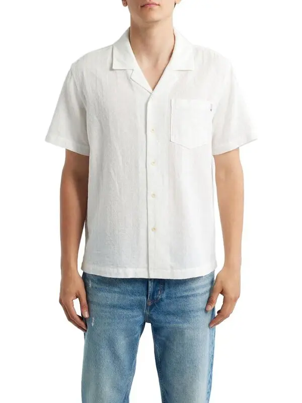 Ag Foster Cotton & Linen Blend Camp Shirt - White