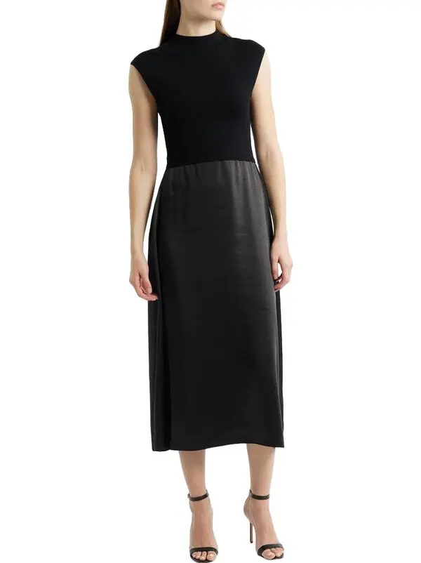 BOSS Ferdolini Mixed Media Midi Dress - Blk