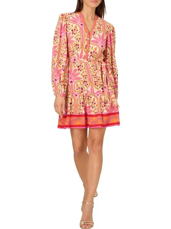 Adrianna Papell Printed Long Sleeve Dress - Pink Multi