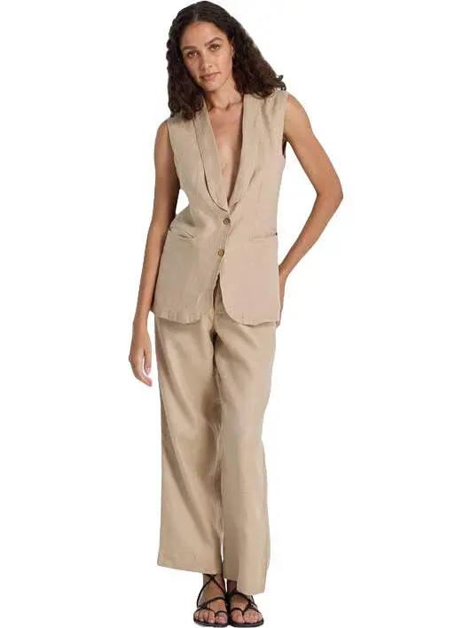REISTOR Sleeveless Hemp Shawl Collar Blazer - Beige
