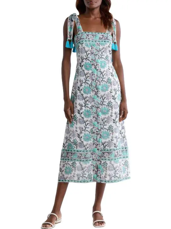 ALICIA BELL Cotton & Silk Cover-up Midi Dress - Bright Blue/ Turquoise Multi