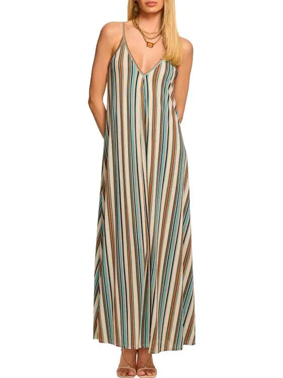Ramy Brook Striped Sleeveless Maxi Dress - Aqua/ Beach Stripe