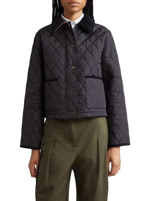 Burberry Oldham Quilted Crop Jacket - Black/ Sand Ip Check