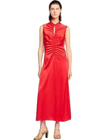 Sandro Draped Satin-effect Dress - Red