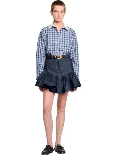 Sandro Mini Denim Ruffled Skirt - Blue