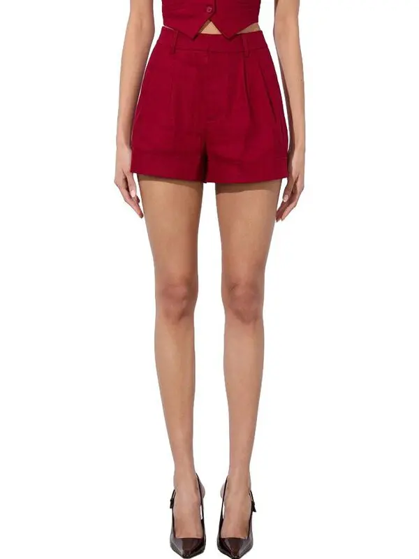 Alice + Olivia Conry Linen Cuffed Short - Burgundy
